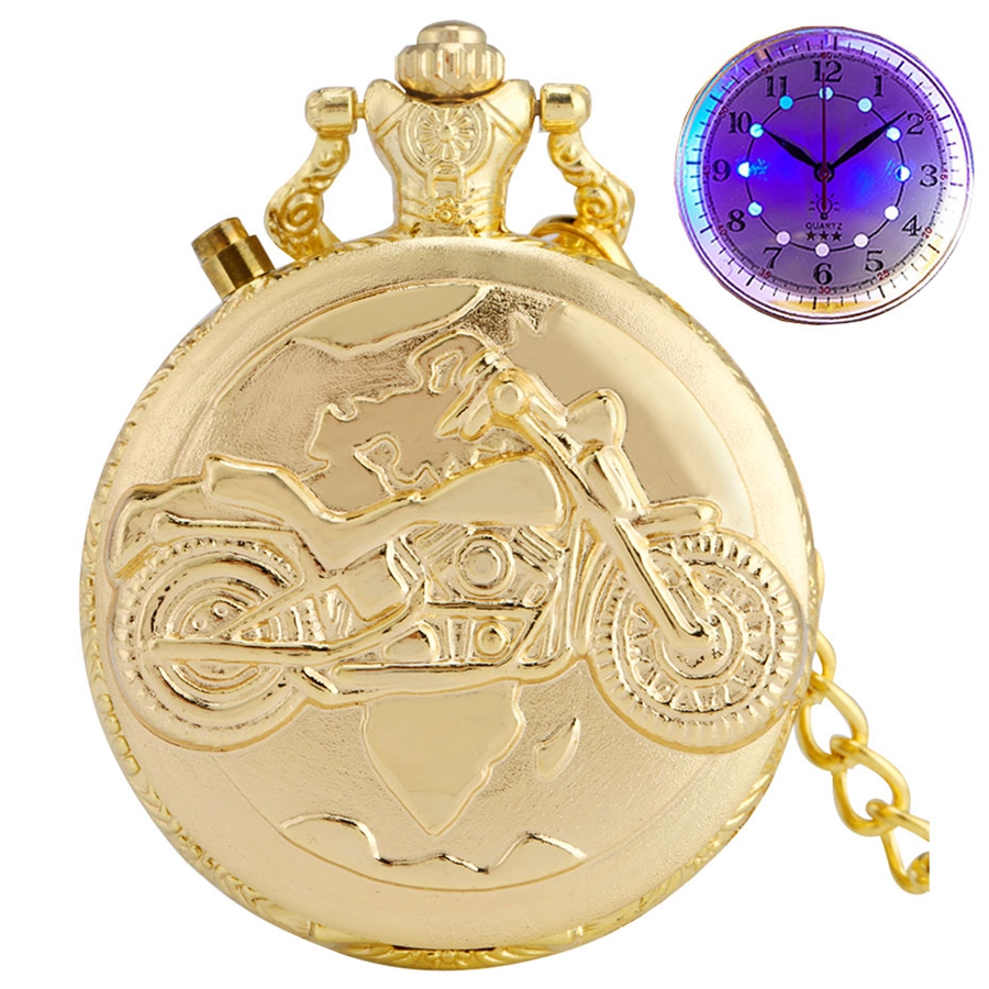 【Unique features】Bronze LED Dial Motorcycle MOTO Quartz Pocket Watch ...