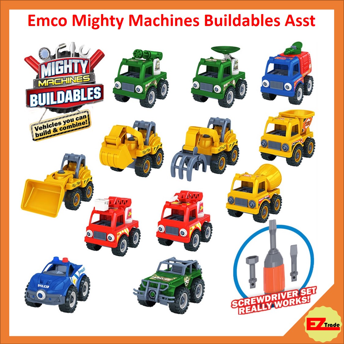 Emco Mighty Machines Buildables Vehicles with Toy Screwdriver Set ...