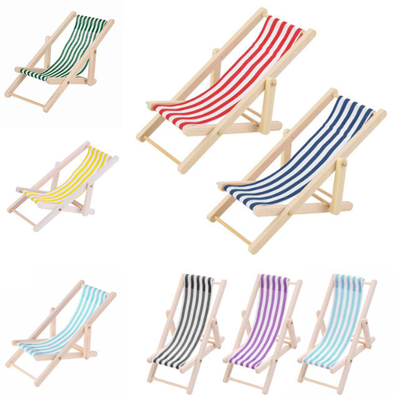 1:12 Mini Foldable Wood Beach Chair Recliner Sunbathing Chair Chaise ...