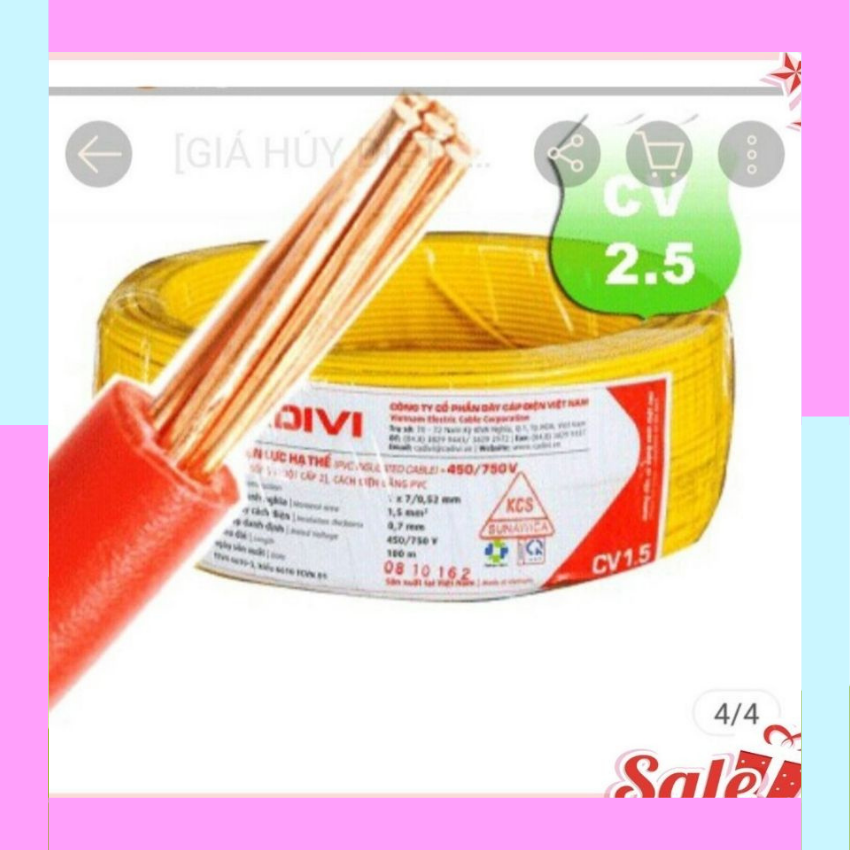 Dây điện Cadivi CV2.5, 3.0 , 3.5 (cuộn 100m) Chất lượng cao SALE KỊCH ...