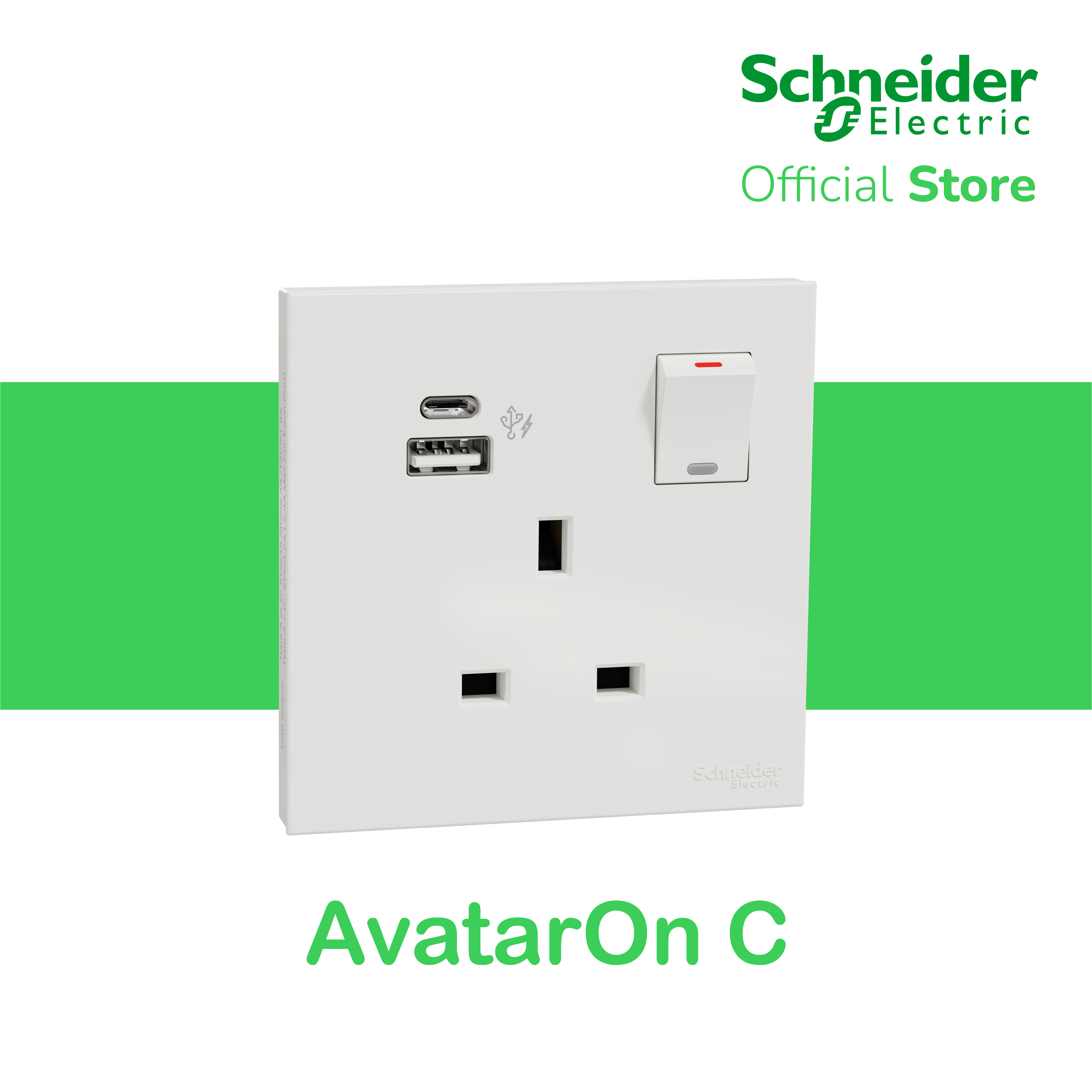 Schneider Electric AvatarOn C- Switched socket with USB charger 21W ...