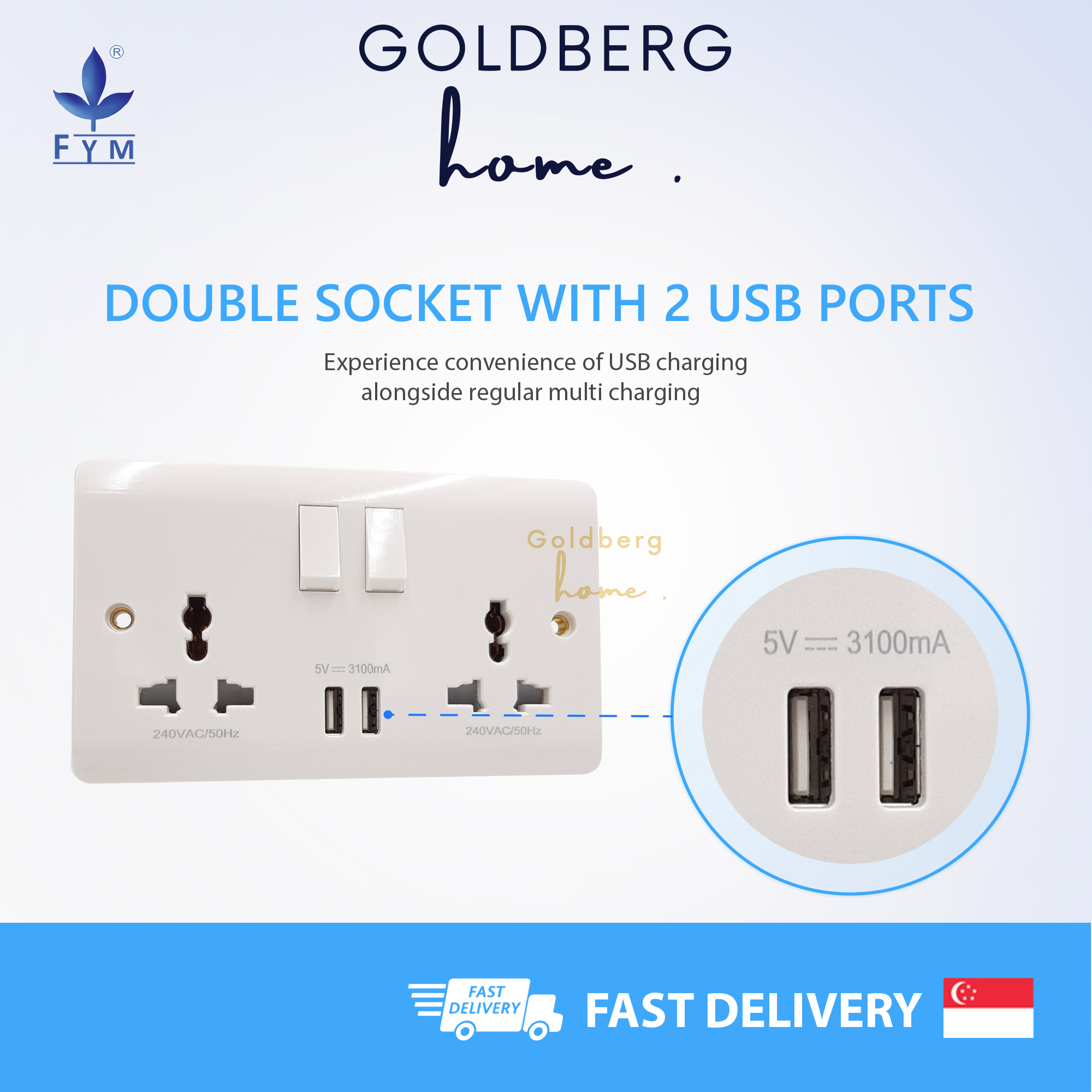 [SG seller] FYM Universal Wall Double Power Socket Outlet 2X13A with ...