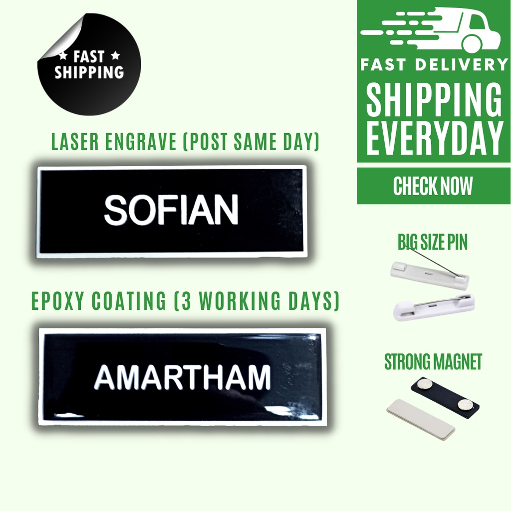 Engrave / Epoxy Name Tag Pin/Magnet Government Style | Lazada