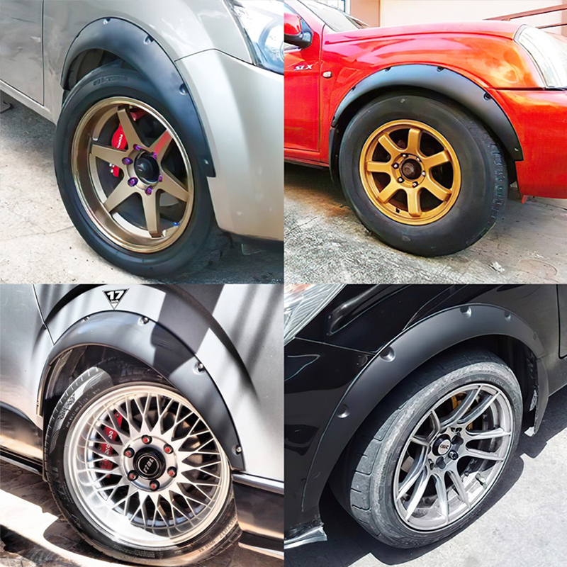 4PCS Universal Car Wheel Fender Flares โพลียูรีเทนสีดำที่ยืดหยุ่น แต่ทน ...