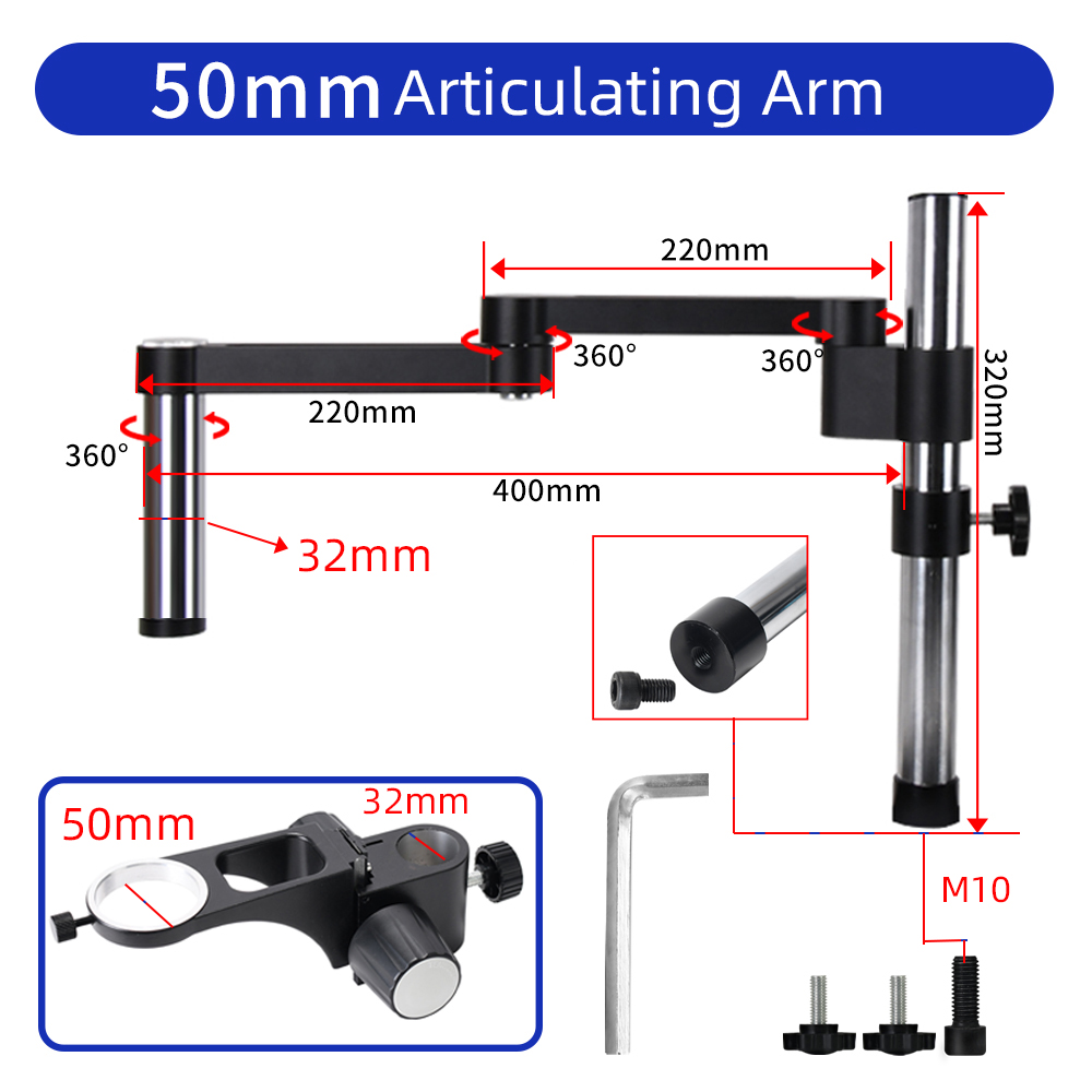 HAYEAR Articulating Arm Clamp Microscope Bracket 76mm 50mm Focusing Holder For Stereo Microscope ...
