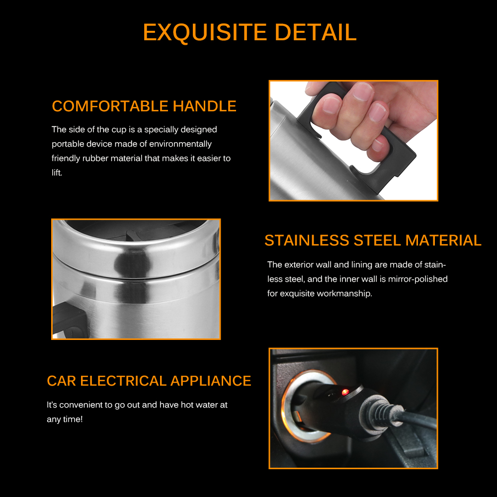 12V 500ML Car Stainless Steel Cup Kettle Travel Coffee Mug Portable ...