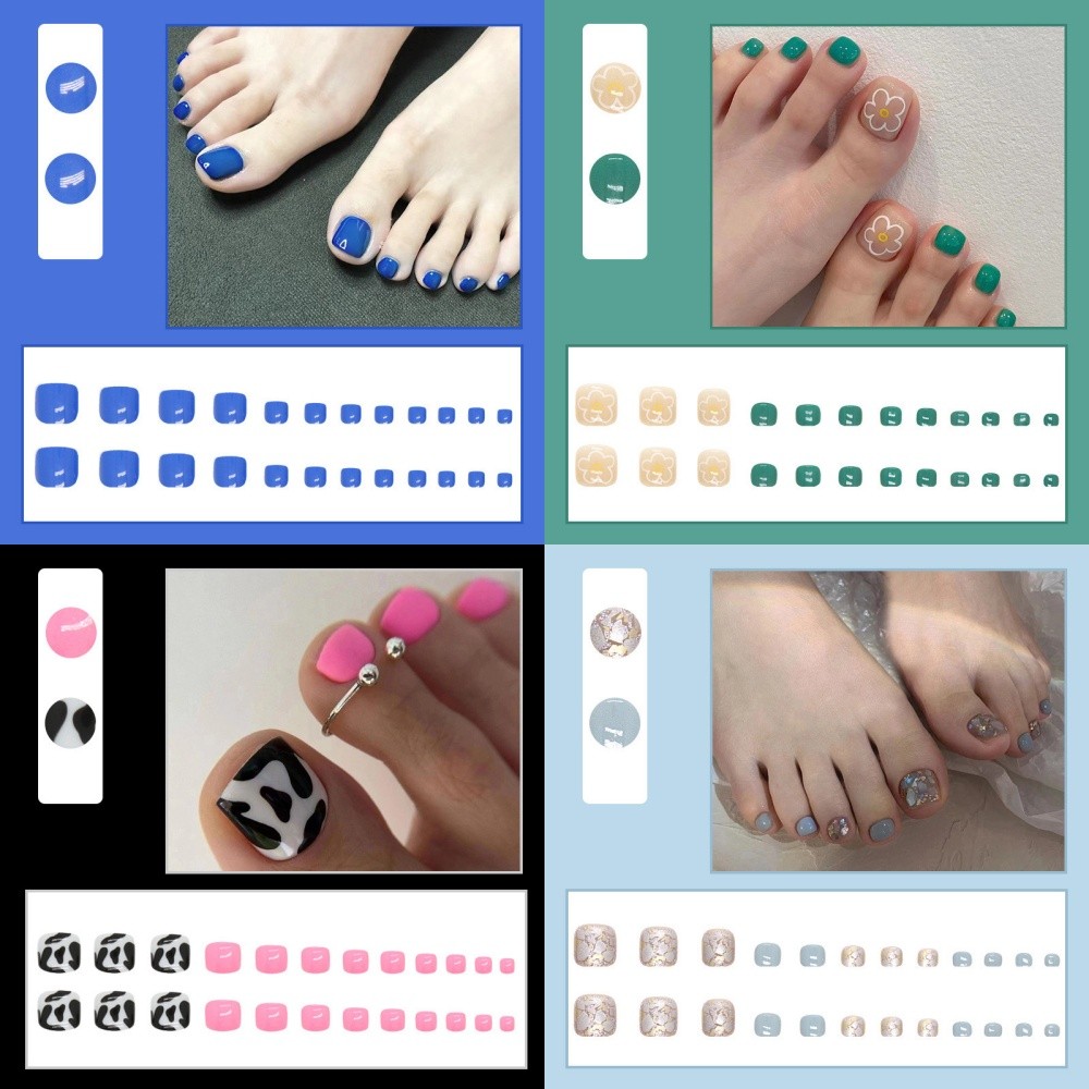 BTS【WITH GLUE】24Pcs Box Packing Fake Foot Nails with Glue DIY Art ...