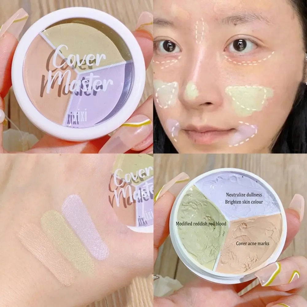 3-Color Concealer Palette Foundation Cream with Brush Suit for All Skin ...