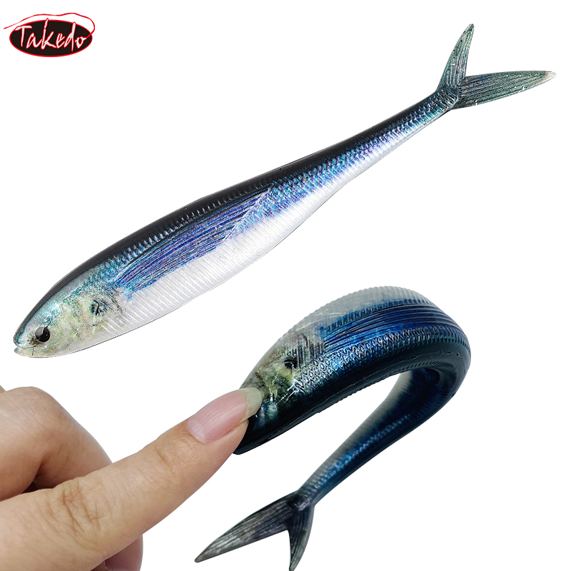 TAKEDO Live Fish Painting Lure 12.5CM 11G 16CM 21.5G Luminous Soft Fishing Scissor Tail Fish ...