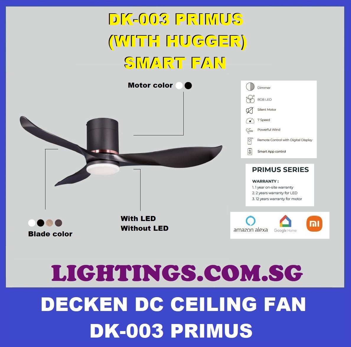 DECKEN DK-003 Primus DC Smart Ceiling Fan (WITH HUGGER) | Lazada Singapore