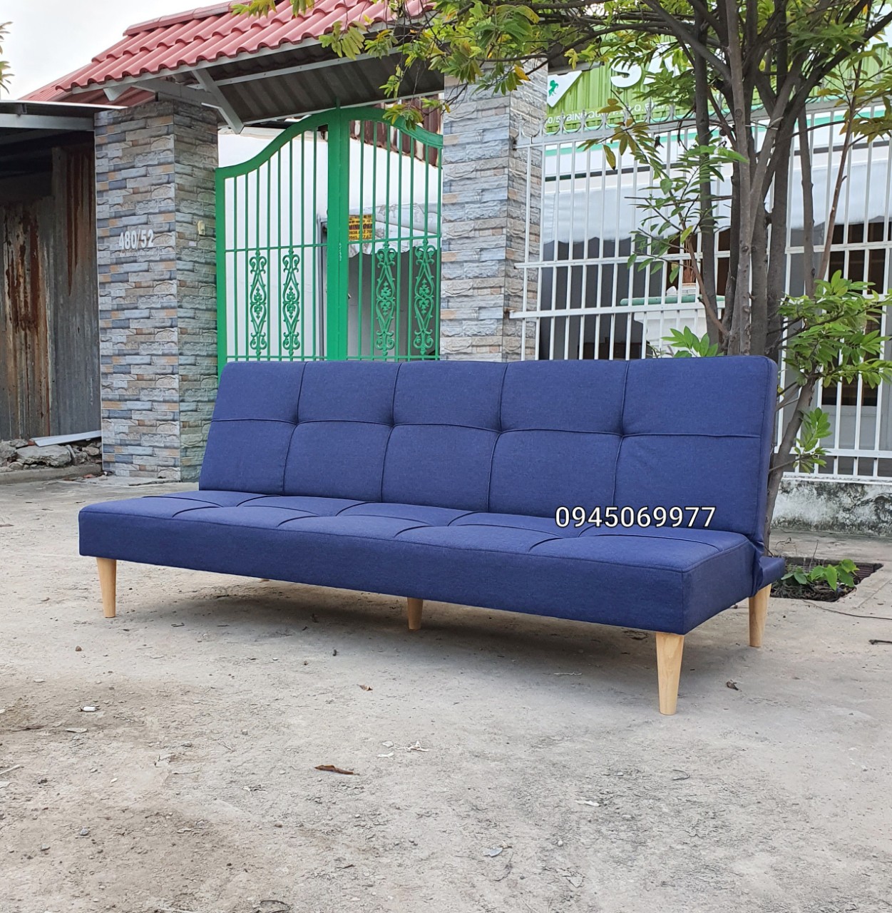 Ghế sofa bed dài 1m5 màu xanh ngọc vải bố | Lazada.vn