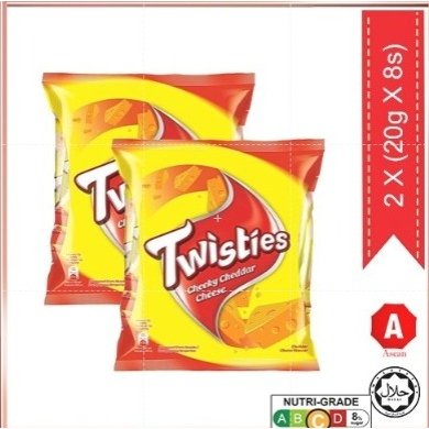 TWISTIES FLAVOURED CORN SNACKS CHEDDAR CHEESE FLAVOUR (13GX 8S)2PACKS ...