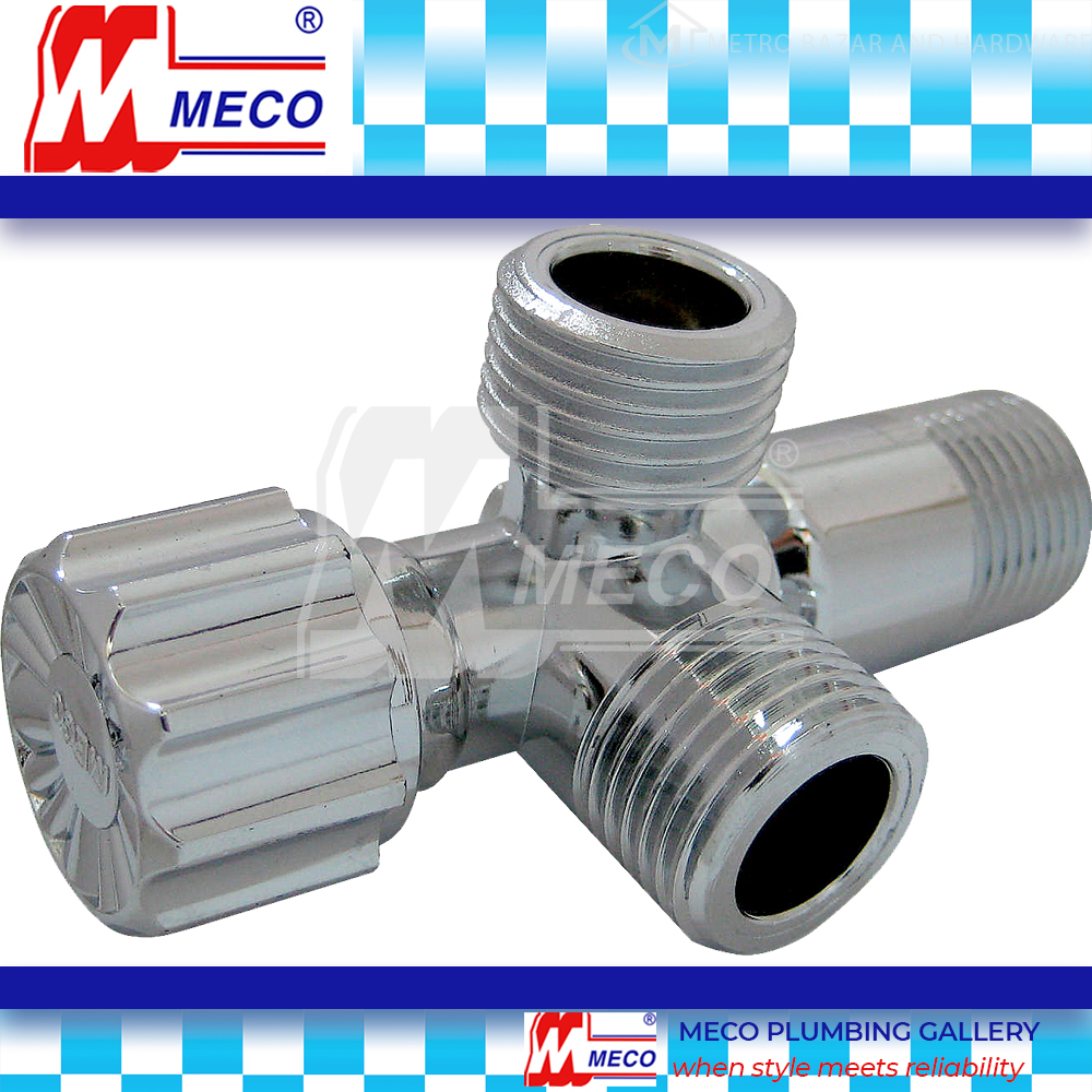Meco 3-way (1 in 2 out) Universal Angle Valve 1/2" x 1/2" x 1/2" #018 ...