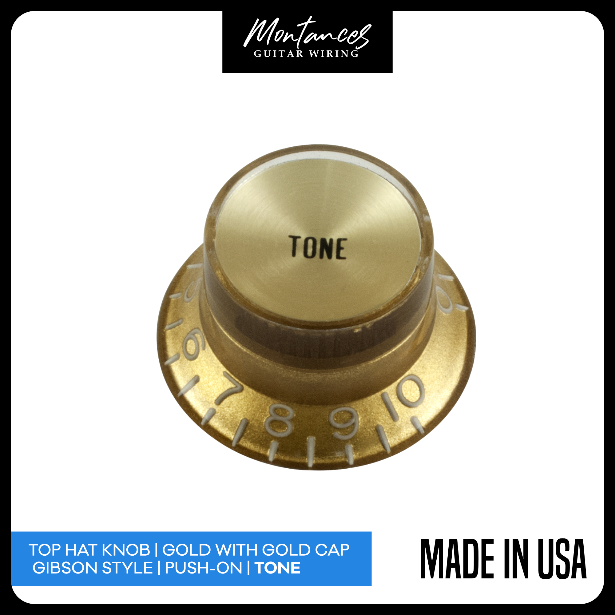 Top Hat Knob, Gold with Gold Cap, Gibson Style made in USA, 24 splines ...
