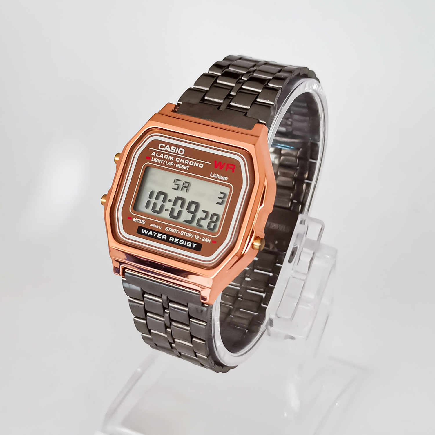 Casio Vintage Bronze Frame Black Stainless Steel Strap Waterproof Watch ...