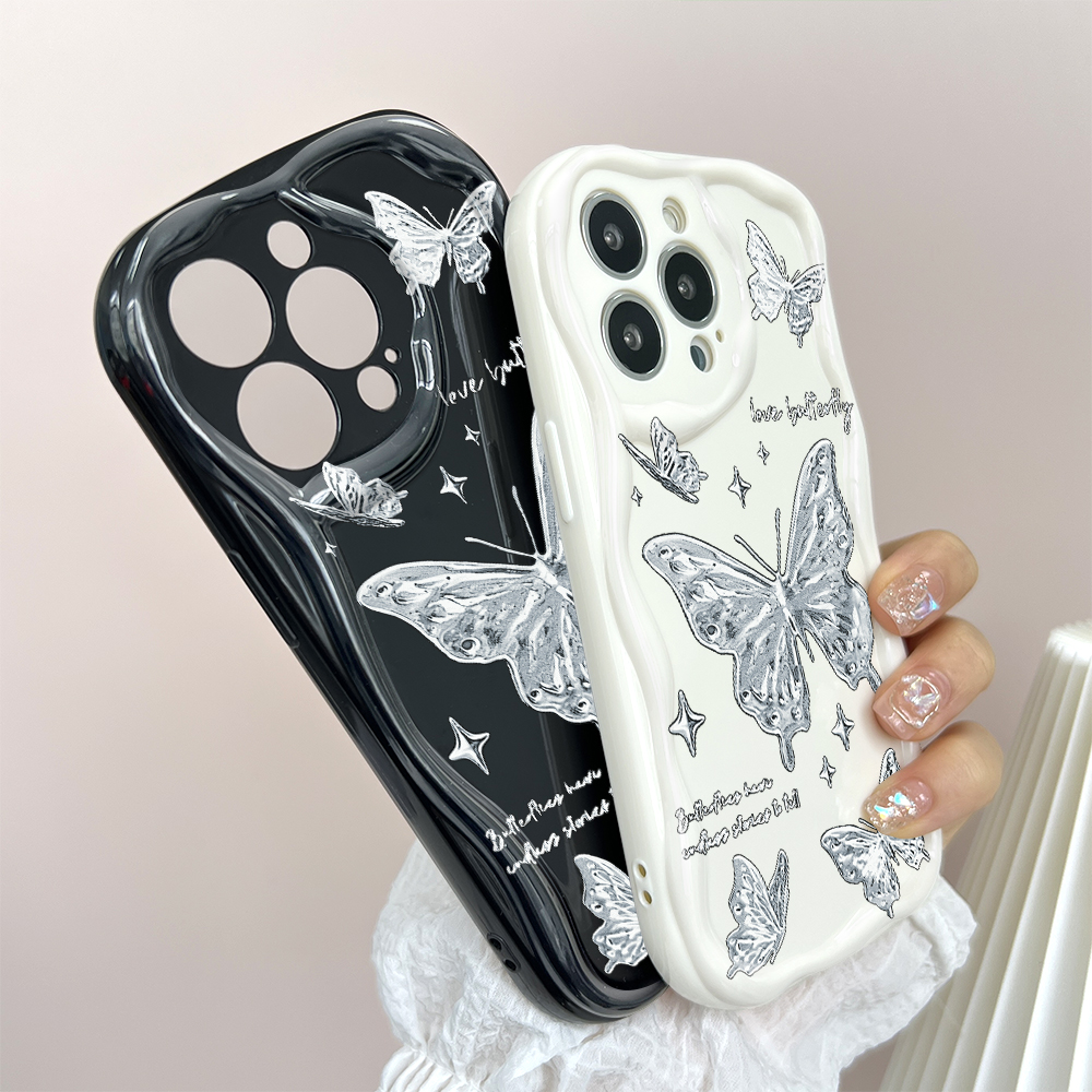 ZeroQiQi for Samsung A10 Back Cover Silver Butterfly Cream Texture Wavy ...