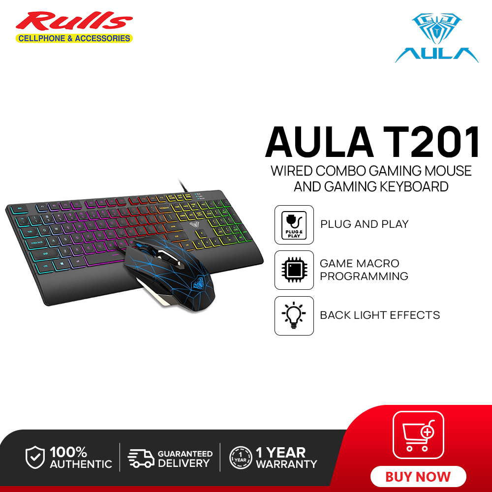 AULA T201 Wired Combo Gaming Mouse & Keyboard | Rainbow Backlight ...
