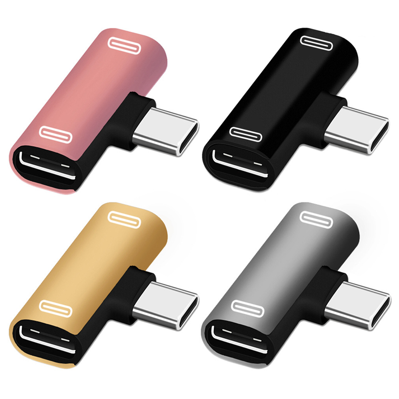 Dual USB Type C Headphone Aux Adapter Splitter Audio Charging Connector ...