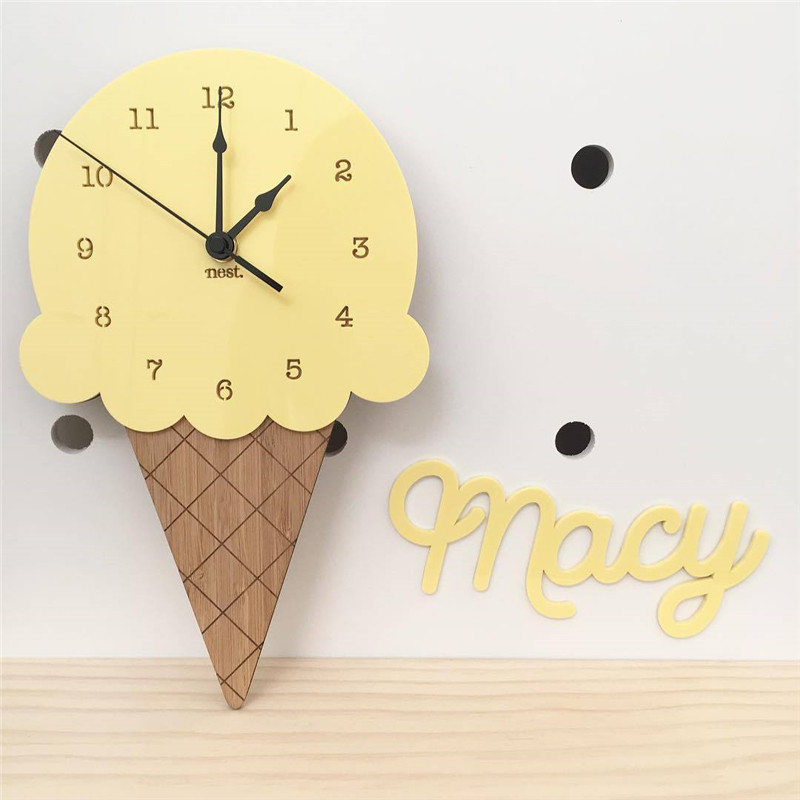 【New Trend】Nordic Ice Shape Wall Clock Wood Cartoon Mute Watch Wall ...