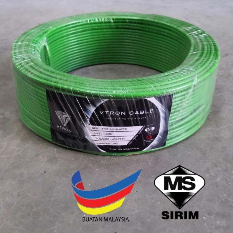 100% PURE COPPER + SIRIM APPROVED VTRON 1.5MM PVC Insulated Cable, Made in Malaysia [1 Roll ...