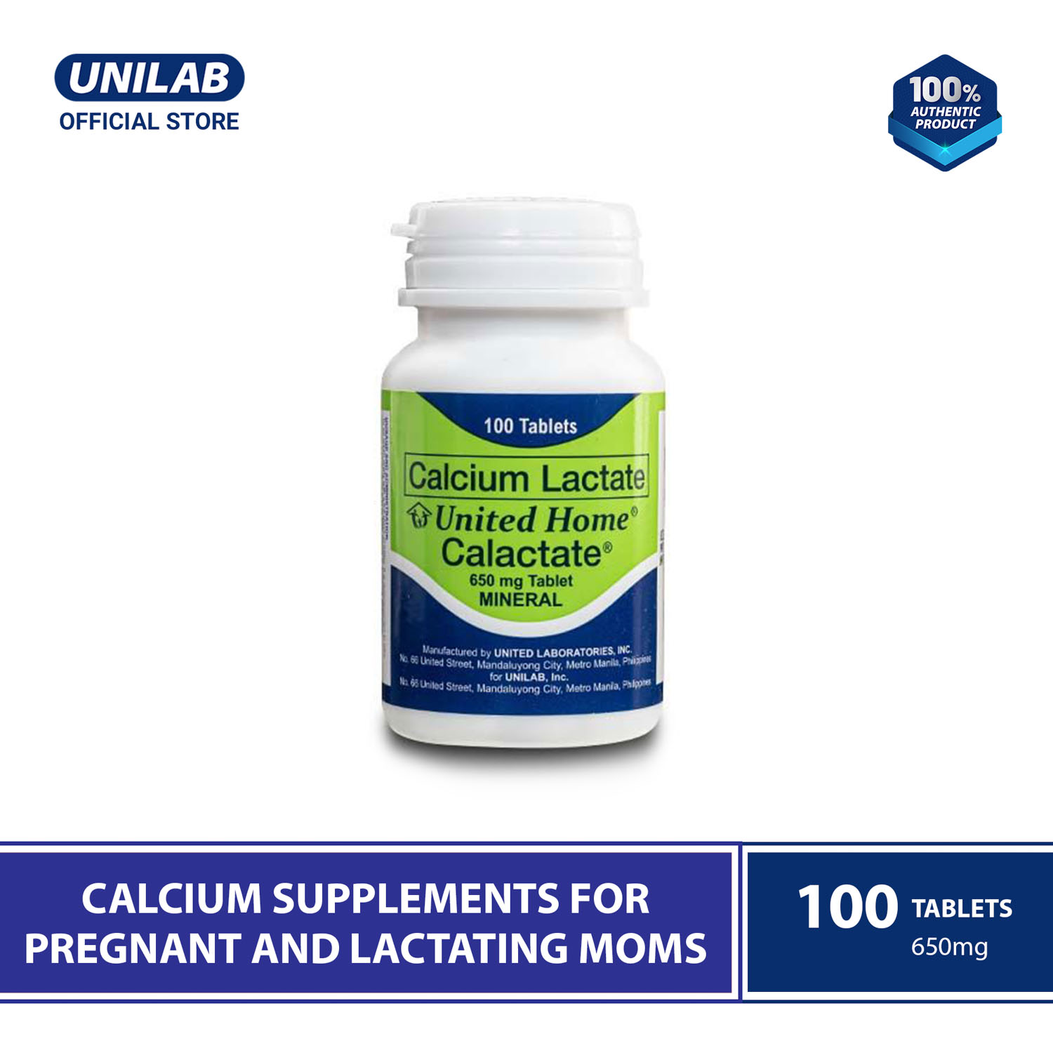 United Home Calactate 650Mg 100 Tablets (Calcium Supplements for ...