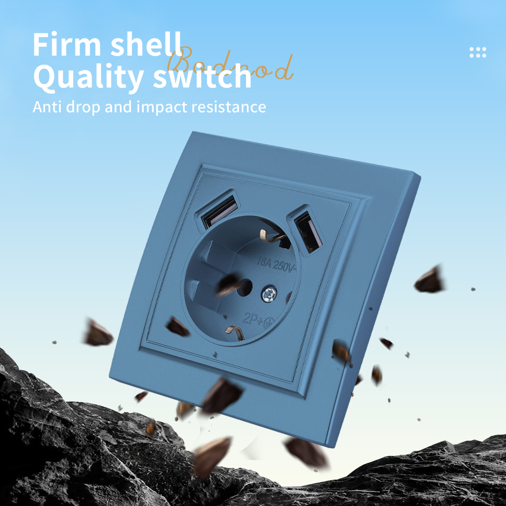 Blue Electrical Outlets Classic Wall Embedded USB Power Sockets EU ...
