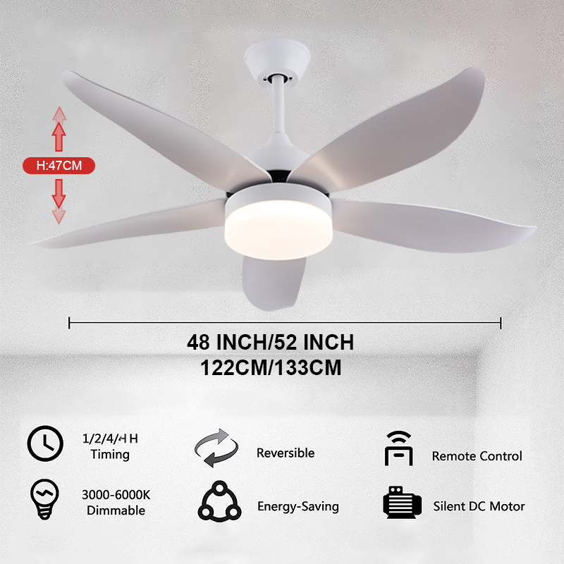 Ceiling Fan With Light 5 Blades Ceiling Fan 24W Tri Color Light Ceiling ...