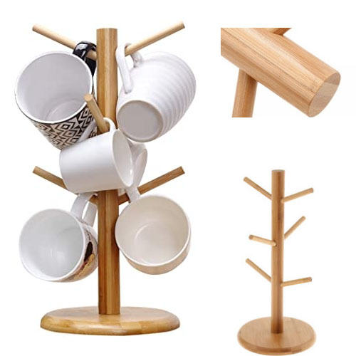 Bamboo Mug Holder001- New 6 Hooks Bamboo Cup Tree Stand Kitchen Mug ...