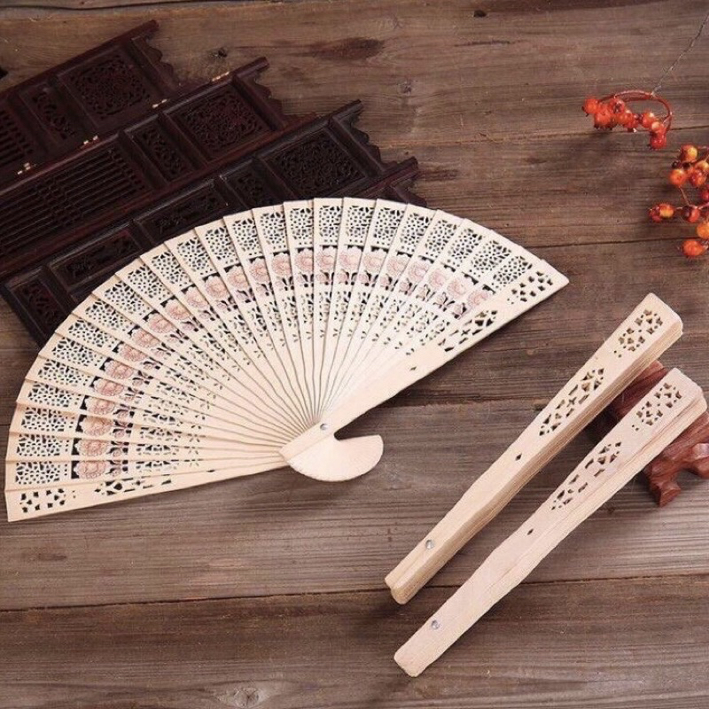 Vintage Folding Bamboo fan Original Wooden Carved Hand Fan for wedding ...