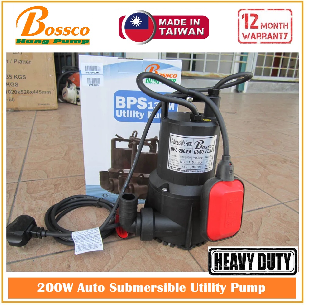 Bossco 200W Auto Submersible Utility Pump BPS-200MA - Heavy Duty - Made ...