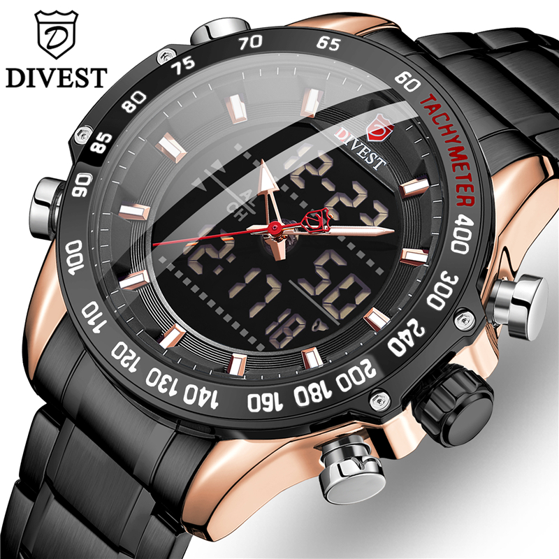 DIVEST Luxury Men's Chrono Sport Watch Brand Military Waterproof LED Digital Back Light Wrist ...