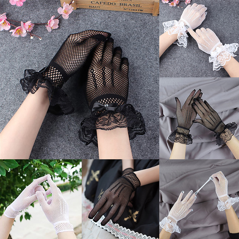 Women Vintage Sheer Short Lace Gloves Bride Wedding Gloves Derby Tea ...