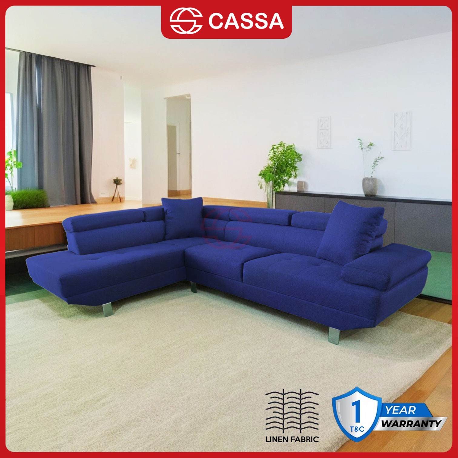 Cassa Voxy L-Shape Sofa Linen Fabric Modern Home Living Room Furniture | Lazada