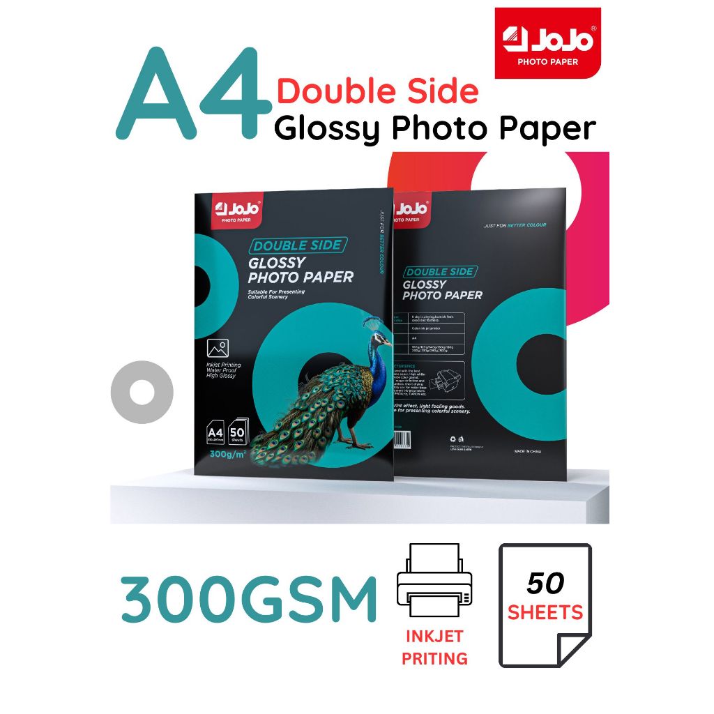 [ 300GSM DOUBLE SIDED ] A4 50 SHEETS JOJO WATER RESISTANT GLOSSY PHOTO PAPER | INKJET PRINTING ...