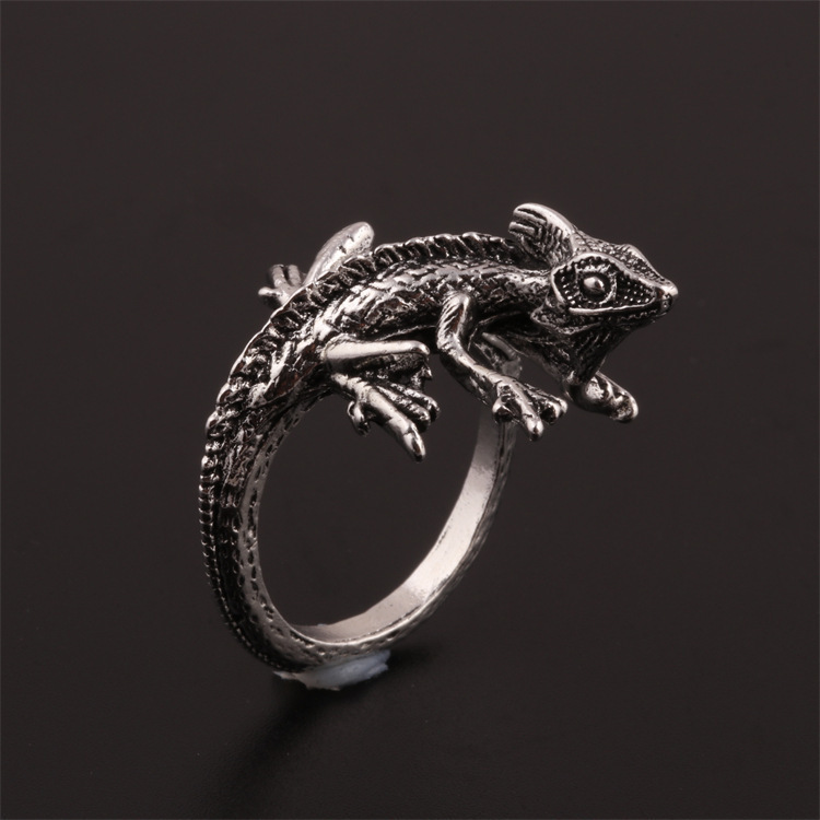 Vintage Punk Hip Hop Animal Gecko Ring Men's Index Finger Alloy Opening ...