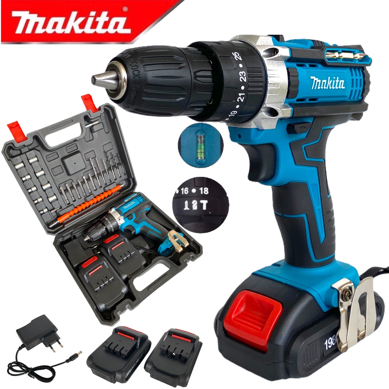 MAKITA สว่านไร้สาย 198V 3ระบบ เจาะเหล็ก เจาะคอนกรีต ขันน็อตสกรู เจาะกระแทกได้ พร้อมอุปกรณ์ (งาน ...