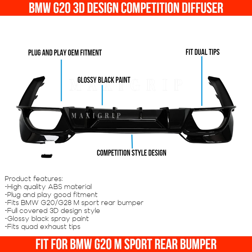BMW 3 series G20 Rear diffuser Competition diffuser lip M performance ...