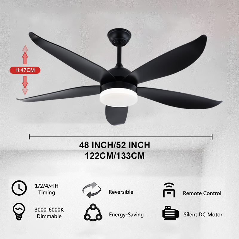 Free Installation Ceiling Fan With Light 5 Blades Ceiling Fan 48"/52 ...