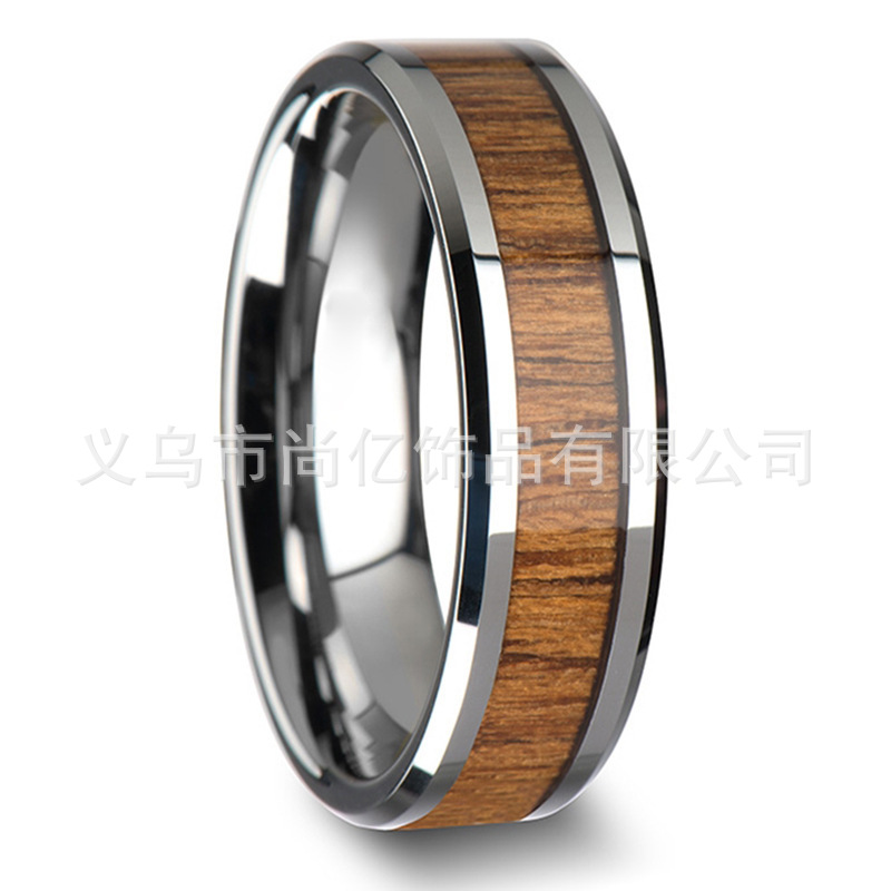 Oil Dropping Wood Grain Stainless Steel Ring Unisex Titanium Steel Ring ...