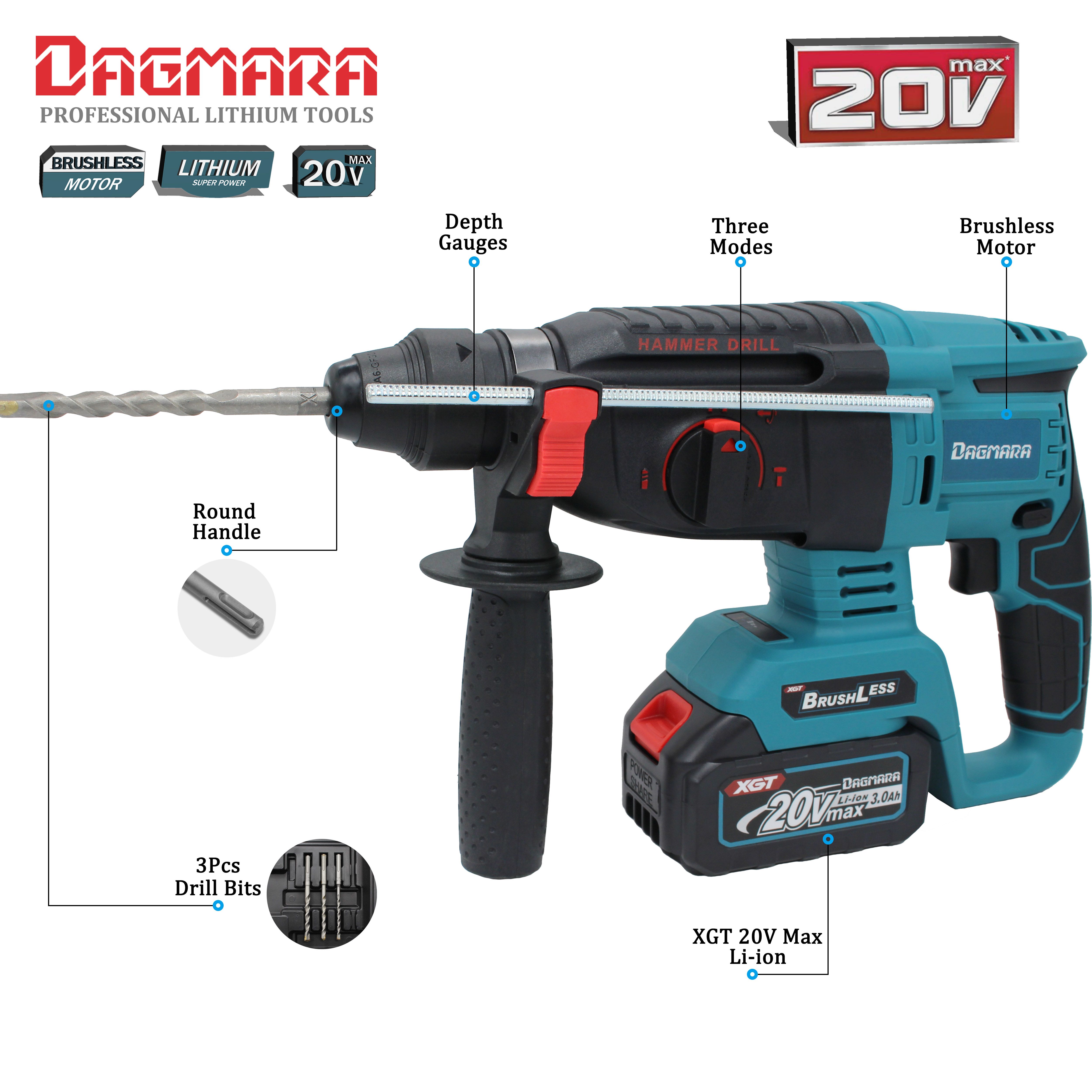 Dagmara Powerful 20V Max Electric Hammer Cordless 3 Function Impact ...