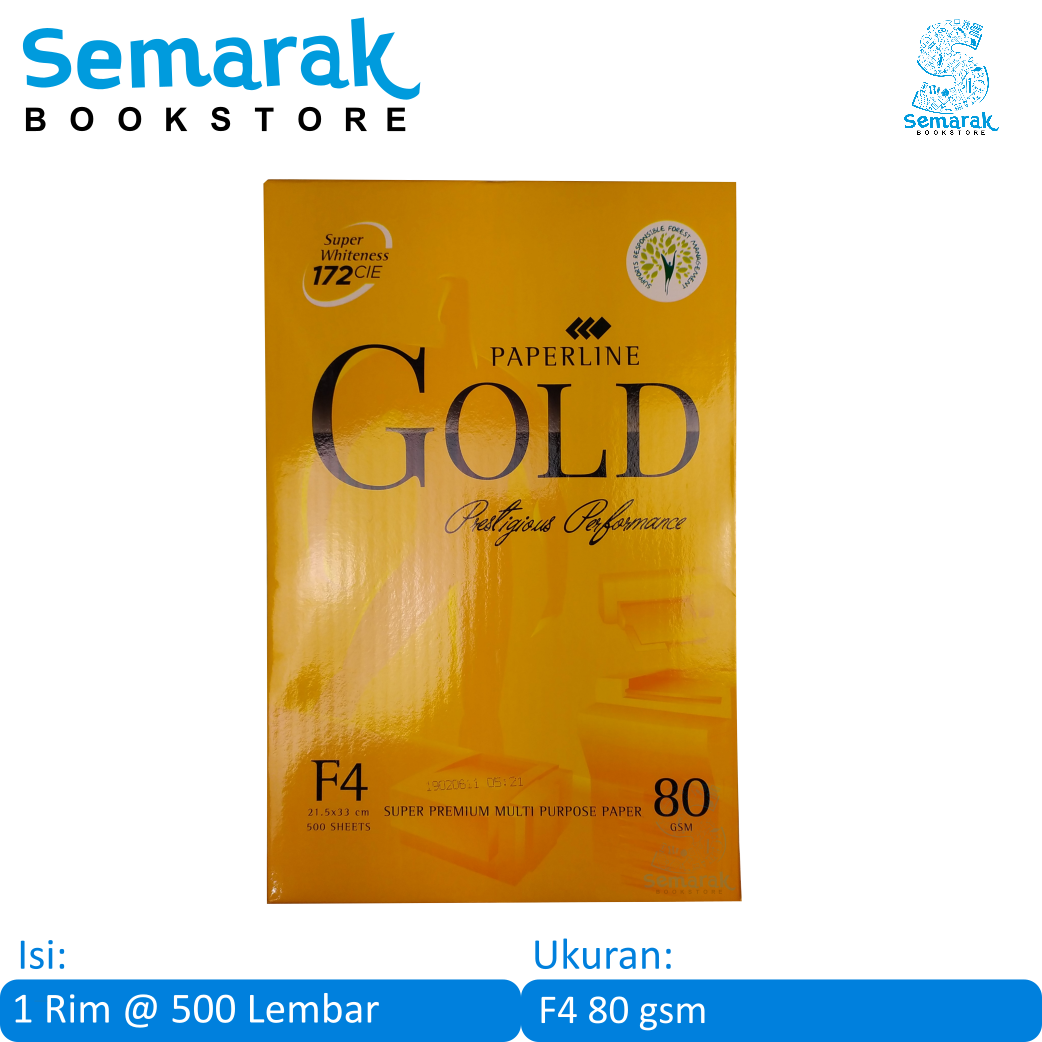 PaperLine Gold Multi Purpose Paper Kertas HVS F4 [1 Rim / 500 Lembar ...