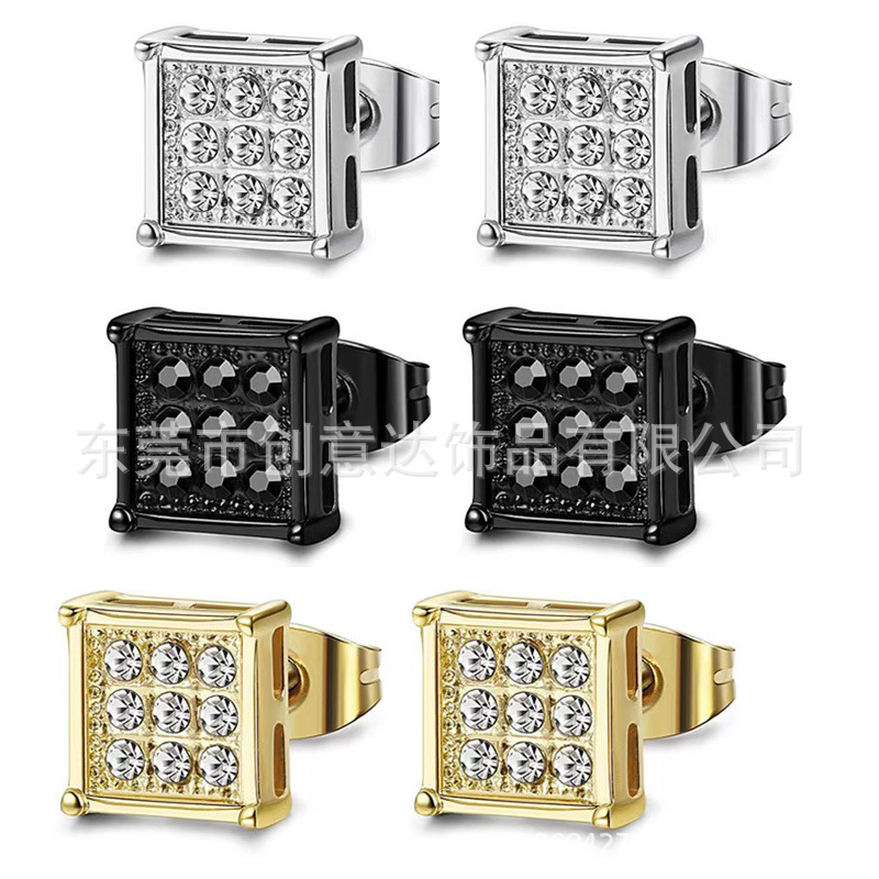 Stainless Steel Square 6mm Zircon Earrings Distinctive Simple Men's Ear ...