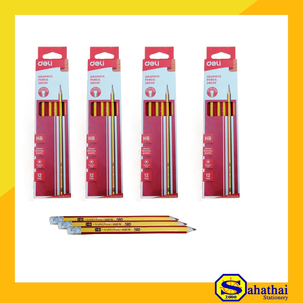 ดินสอไม้ ดินสอดำ Deli HB Graphite Pencil No.38030 (4 กล่อง 48 แท่ง ...