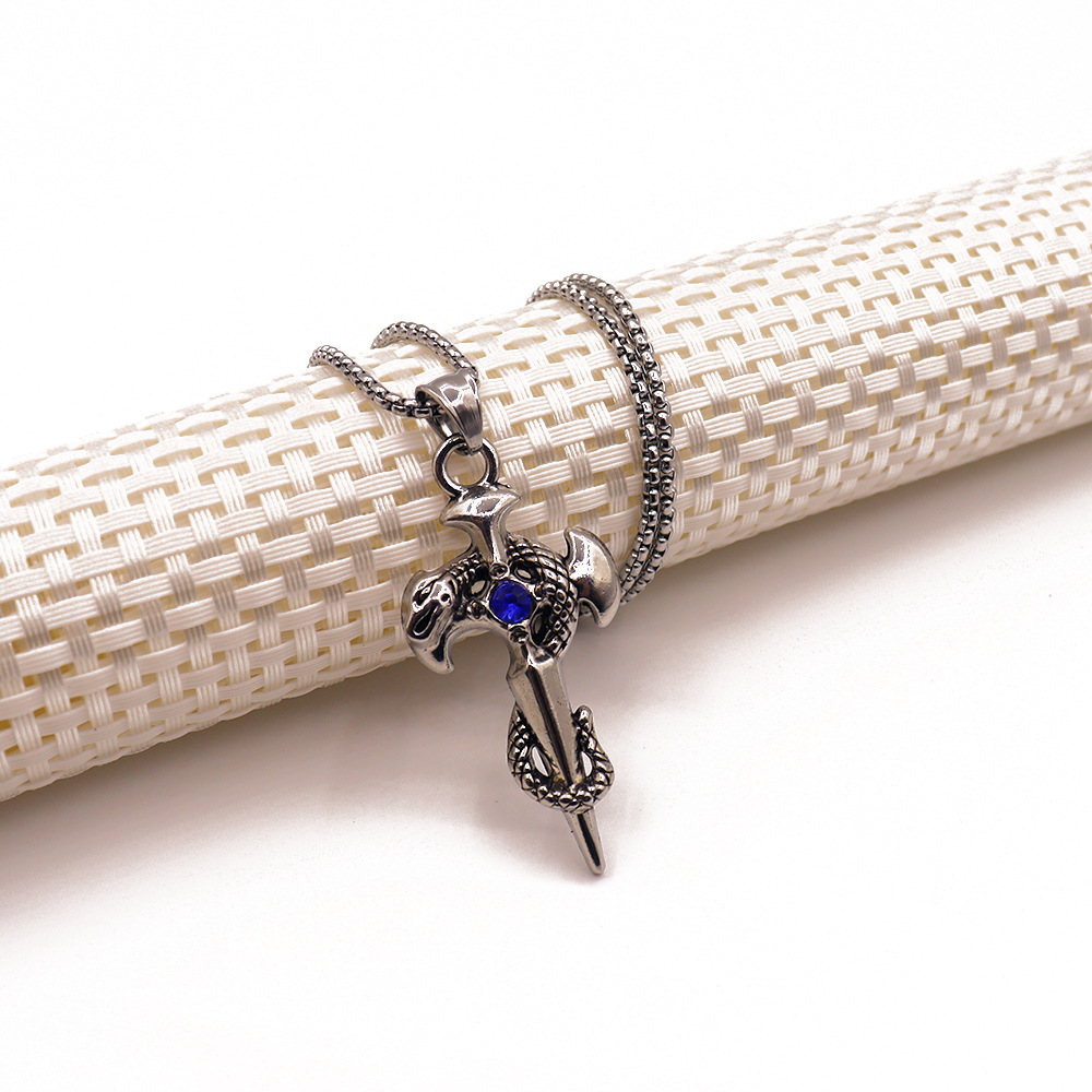 【Hottest Trends】Vintage Plate Snake Sword Cross Necklace Men's and ...