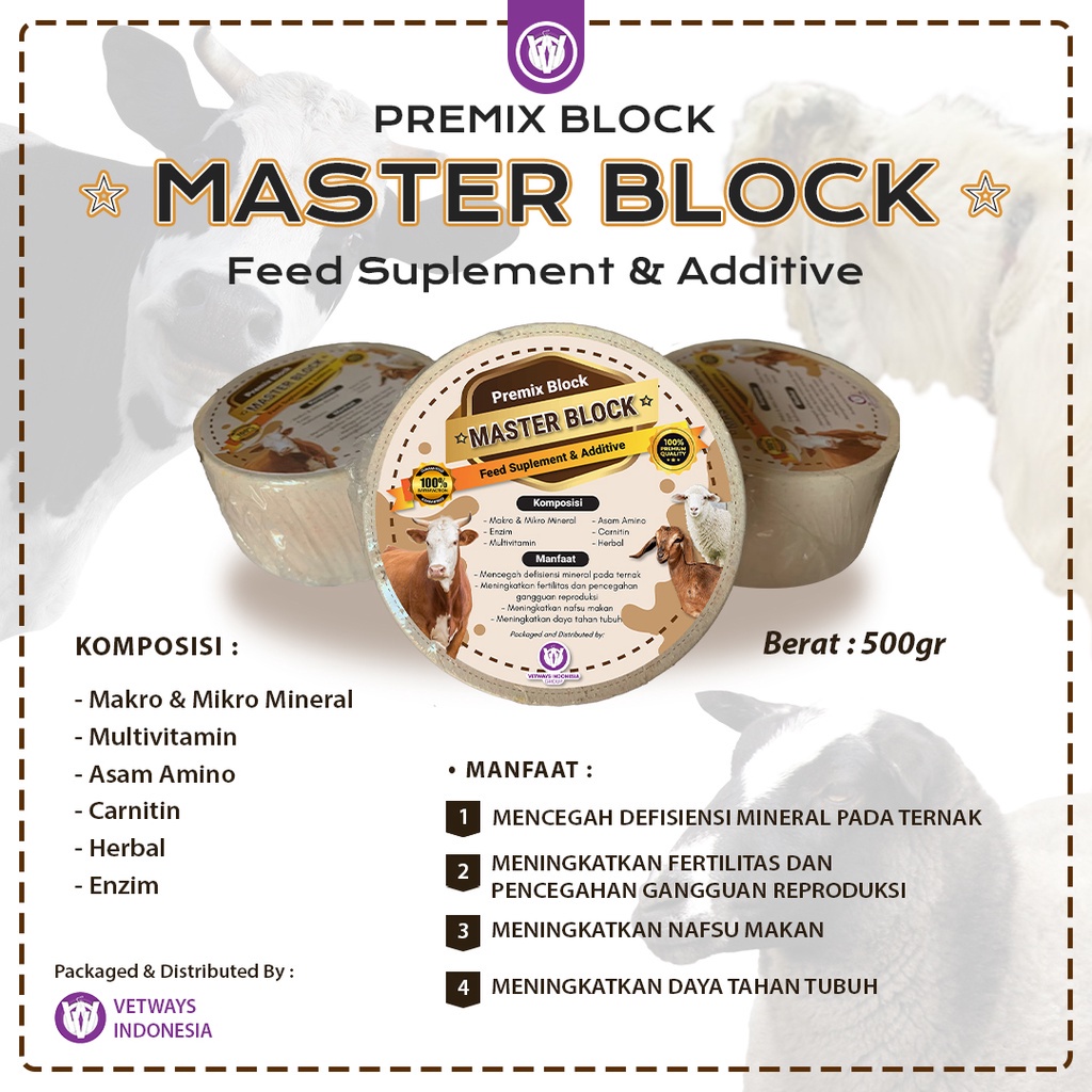 MASTER BLOK 500 GRAM VETWAYS MINERAL BLOCK HEWAN TERNAK SAPI KAMBING ...