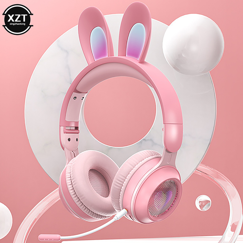 【Special offer】New Wireless Earphones RGB Rabbit Ears Headset with Mic ...