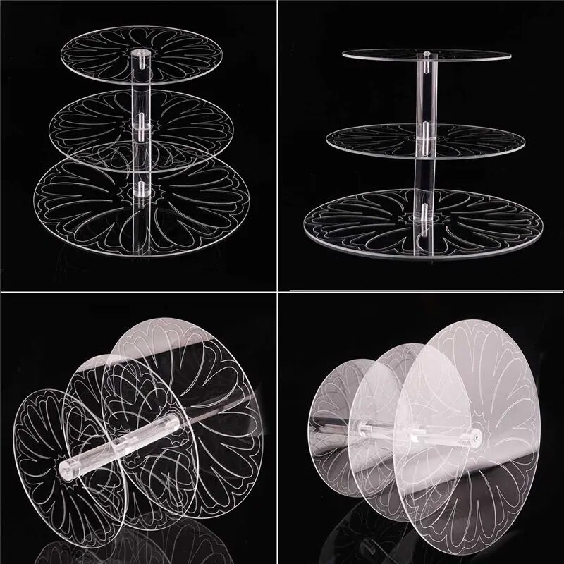 Acrylic Round Pan Pattern 3 4 Tier Wedding Cupcake Cake Stand Set ...