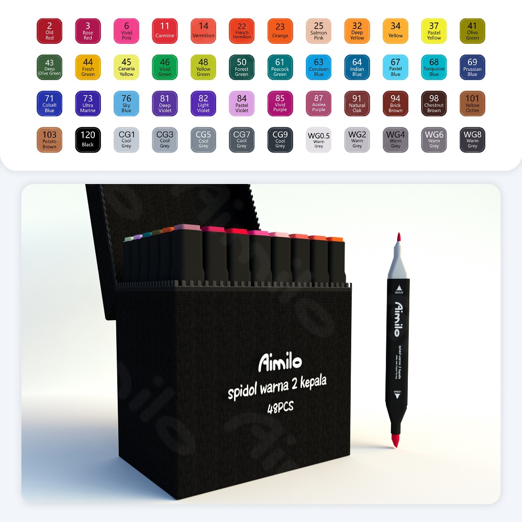 AIMILO SPIDOL WARNA SET / 1 SET SKETCH MARKER 48 / 60 / 80 WARNA ...