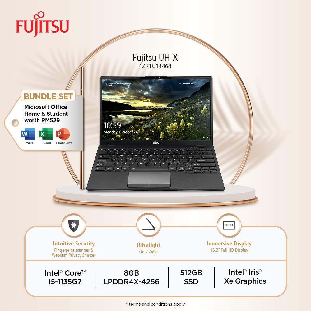 Fujitsu Laptop UH-X 13 (4ZR1C14464) Black i5-1135G7 8GB 512GB SSD 13.3" FHD W10 2 Yrs Wrrnty ...