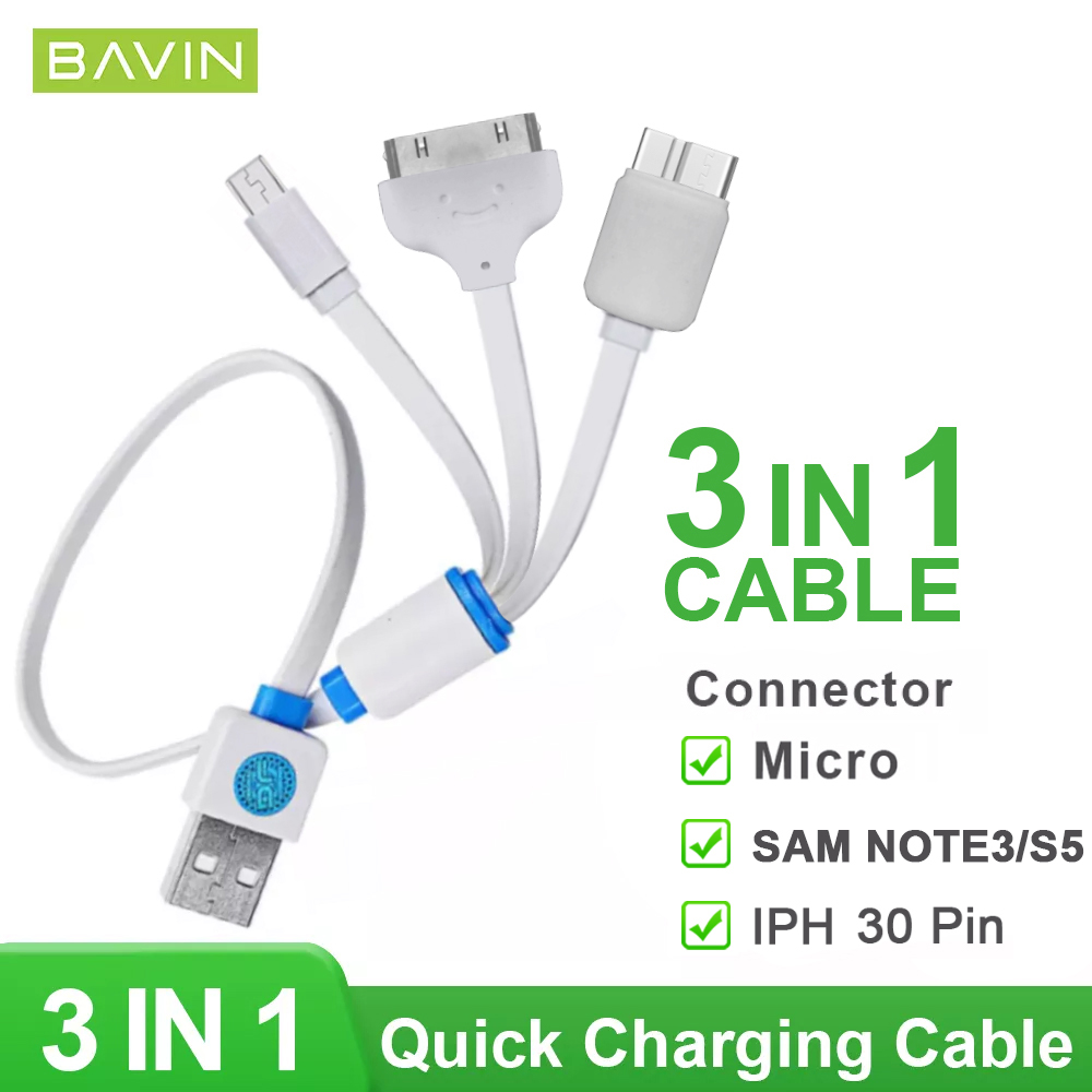 BAVIN 3 in 1 Quick Charging & Flexible Flat Cable Wire w/ 32 CM Length ...